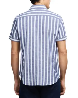 Robert Graham Preston Stripe Short Sleeve Woven Shirt - Navy