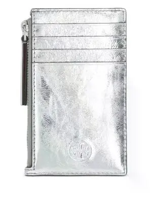 Tory Burch Embossed-logo Leather Cardholder - Silver