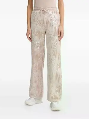 Guess Sequin Embellished Wide Leg Track Pants - Neutrals