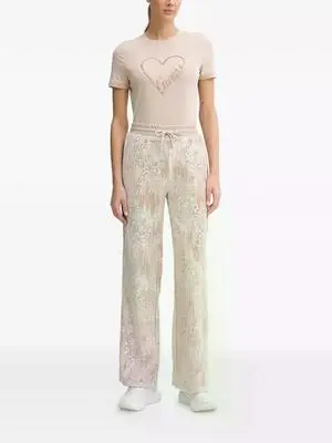 Guess Sequin Embellished Wide Leg Track Pants - Neutrals