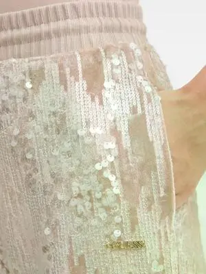 Guess Sequin Embellished Wide Leg Track Pants - Neutrals