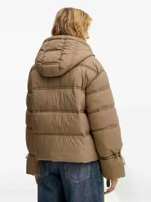 Guess Patterned Hooded Puffer Jacket - Brown