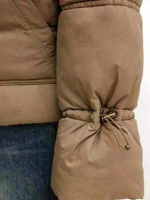 Guess Patterned Hooded Puffer Jacket - Brown