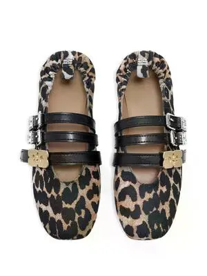 GANNI Leopard-print Buckle Detail Ballet Flats - Brown