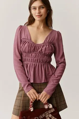 Maeve Long-sleeve Smocked Top - Mauve