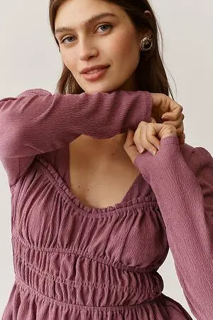 Maeve Long-sleeve Smocked Top - Mauve