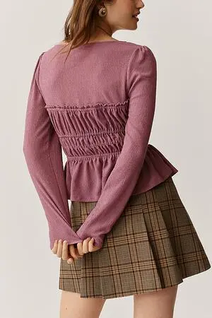 Maeve Long-sleeve Smocked Top - Mauve