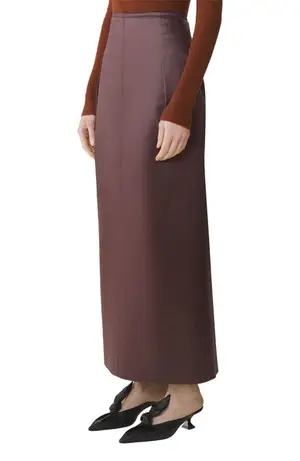 LANVIN Straight Midi Skirt In Satin Fabric - Mocha
