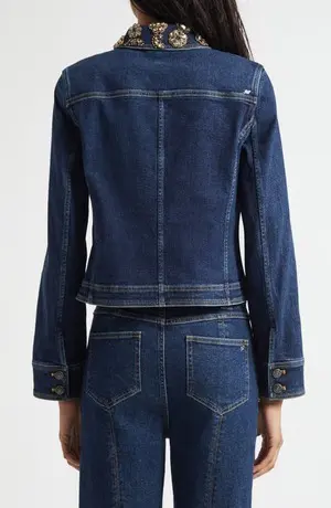 Cinq À Sept Ivy Crystal Crop Denim Jacket