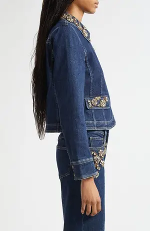 Cinq À Sept Ivy Crystal Crop Denim Jacket