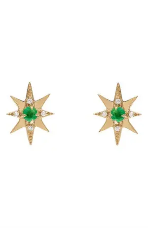 EDEN PRESLEY Emerald And Diamond Starburst Stud Earrings - Yellow Gold/diamond