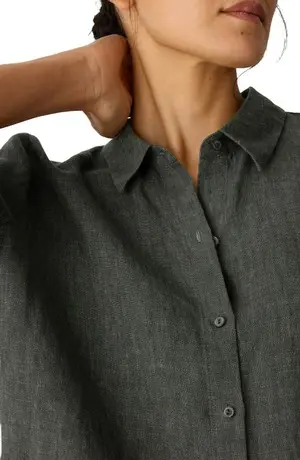 Eileen Fisher Linen Elbow Sleeve Button-up Shirt