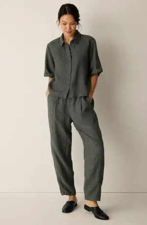 Eileen Fisher Linen Elbow Sleeve Button-up Shirt