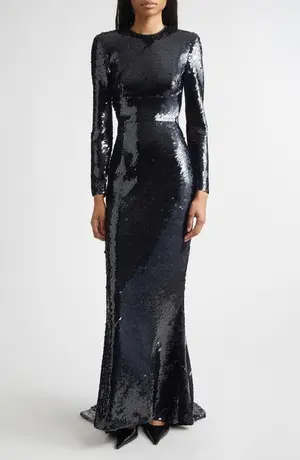 Long Sleeve Sequin Gowns