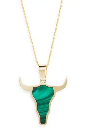 Established Mini Steer Inlay Pendant Necklace - Malachite