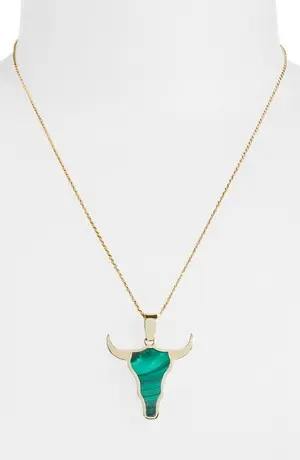 Established Mini Steer Inlay Pendant Necklace - Malachite