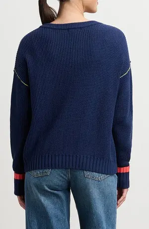 HATLEY Contrast Stitch Waffle Knit Cotton Blend Sweater
