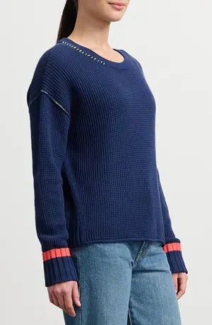 HATLEY Contrast Stitch Waffle Knit Cotton Blend Sweater
