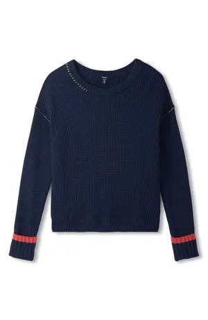 HATLEY Contrast Stitch Waffle Knit Cotton Blend Sweater