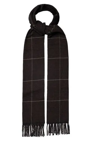 Eton Prince Of Wales Check Cashmere Twill Fringe Scarf - Navy Blue