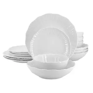 ELAMA Millie 16 Piece Double Bowl Porcelain Dinnerware Set - White