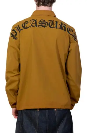 PLEASURES Neural Logo Graphic Coach's Jacket - Brown