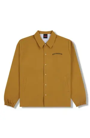 PLEASURES Neural Logo Graphic Coach's Jacket - Brown
