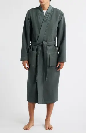 BOSS Waffle Knit Kimono Robe - Open Green