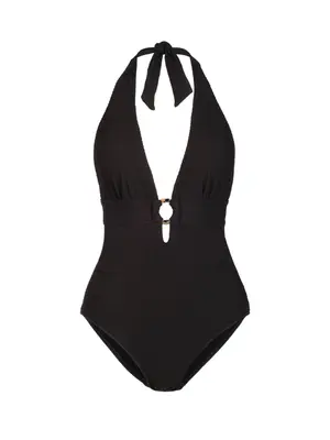 CHANGE OF SCENERY Gabrielle Ring Halter One-piece Swimsuit - Black Texture