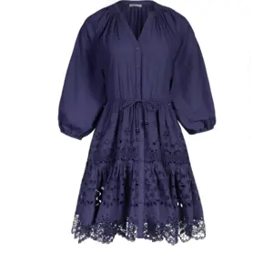 CHANGE OF SCENERY Balloon Sleeve Mini Shirtdress With Elastic Waist Navy