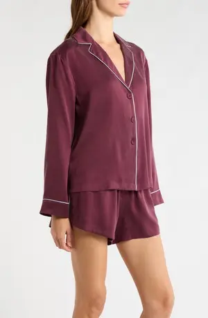 Lunya Piped Washable Silk Button-up Short Pajamas