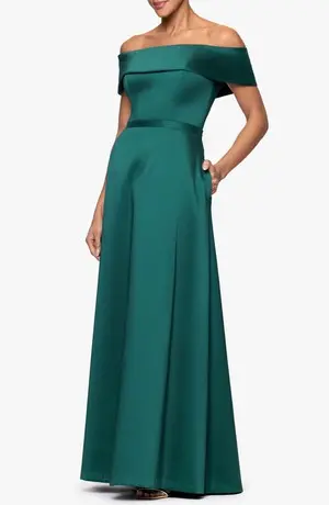 XSCAPE EVENINGS Off-the-shoulder Mikado Gown - Pine