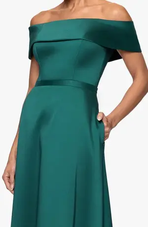 XSCAPE EVENINGS Off-the-shoulder Mikado Gown - Pine