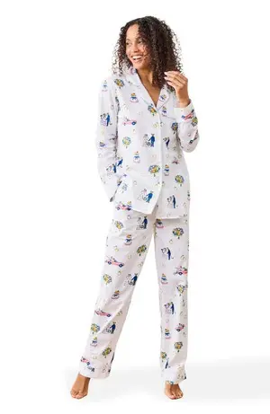 PRINTFRESH Embroidered Cotton Long Pj Set - Cloud