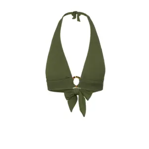 CHANGE OF SCENERY Erin Ring Halter Bikini Top - Olive Texture