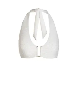 CHANGE OF SCENERY Shana U-bar Halter Bikini Top - Ivory/gold Metallic