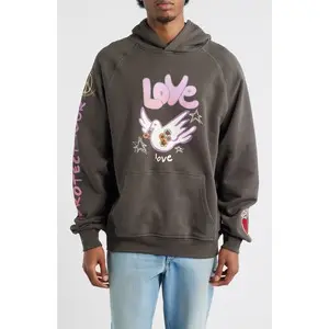 VIC GARCIA WORLD Graphic Cotton Pullover Hoodie - Coffee