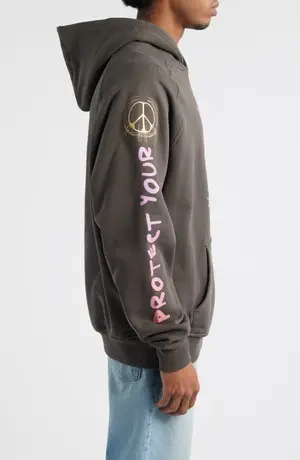 VIC GARCIA WORLD Graphic Cotton Pullover Hoodie - Coffee