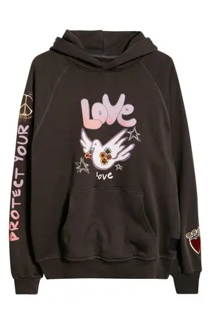 VIC GARCIA WORLD Graphic Cotton Pullover Hoodie - Coffee