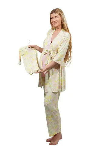 EVERLY GREY Analise During & After 5-piece Maternity/nursing Sleep Set For Mom & Baby - Begonia