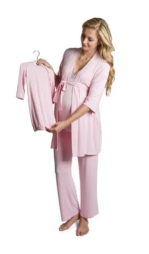 EVERLY GREY Analise During & After 5-piece Maternity/nursing Sleep Set For Mom & Baby - Blush