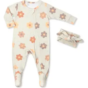 EVERLY GREY Jersey Footie And Head Wrap Set - Daisies