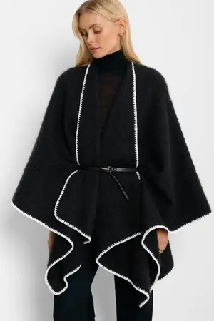 KATIE LOXTON Whipstitch Blanket Cape With Belt - Black