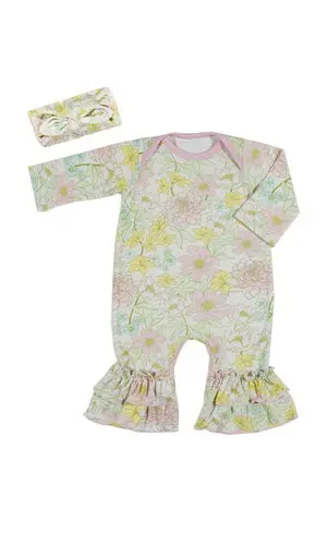 EVERLY GREY Floral Ruffle Romper & Head Wrap Set Begonia