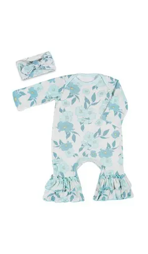EVERLY GREY Floral Ruffle Romper & Head Wrap Set Periwinkle