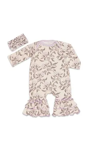 EVERLY GREY Floral Ruffle Romper & Head Wrap Set Poppy