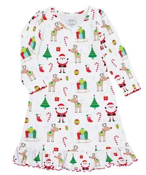 SARA’S PRINTS Long Sleeve Ruffle Nightgown - White Christmas