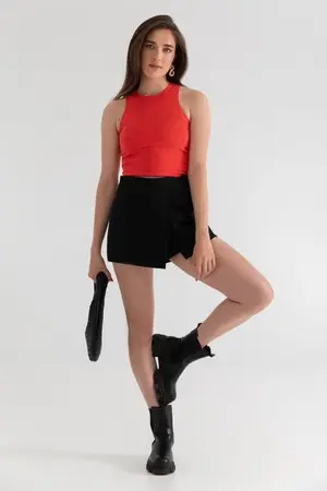 KADA Cupro Sculpt Racerback Crop Tank - Cherry