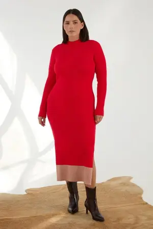 KADA Ribbed Knit Midi Dress - Cherry