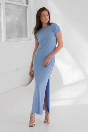 KADA Cupro Infinity Tee Maxi Dress - Sky